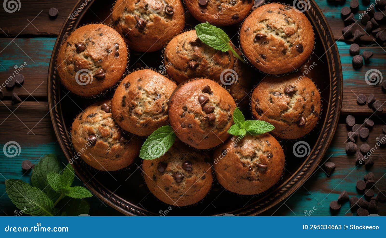 Delicious Chocolate Chip Muffins with Mint Leaves - Handcrafted 8k ...