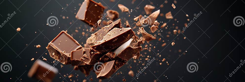Delicious Chocolate Chunks Exploding on Dark Background Stock Photo ...