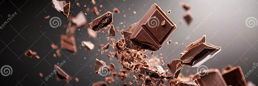 Delicious Chocolate Chunks Exploding and Levitating in Mid Air Stock ...
