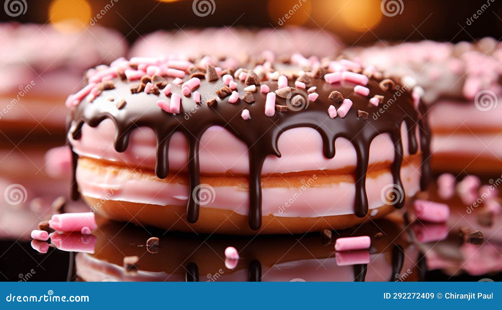 A Delicious Chocolate Doughnut on Light Red Stock Image - Image of ...