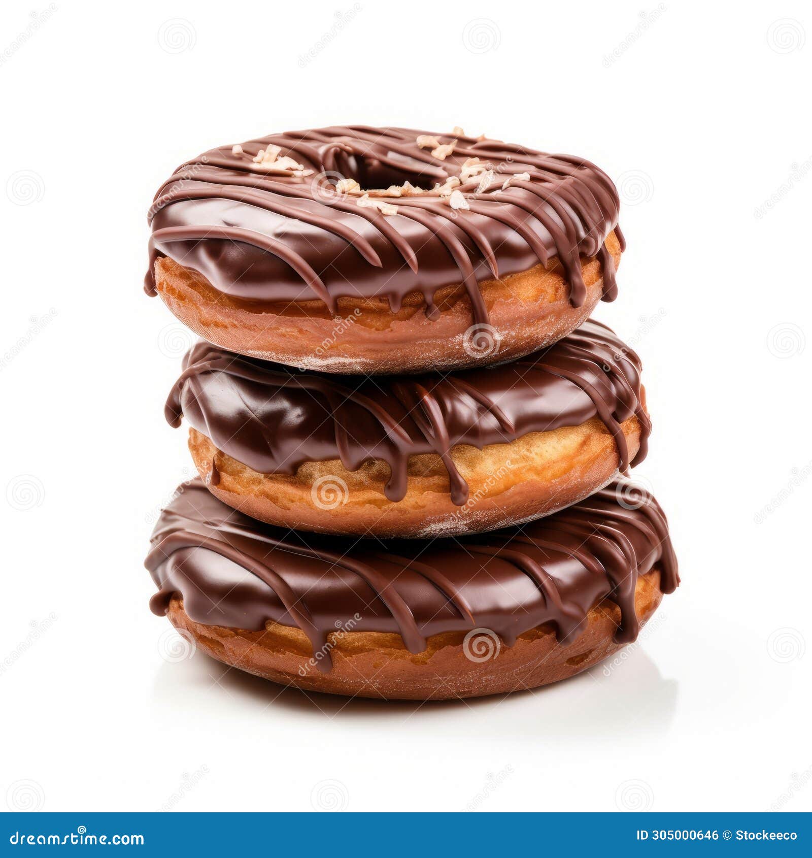 Delicious Chocolate Drizzled Donuts on White Background Stock ...
