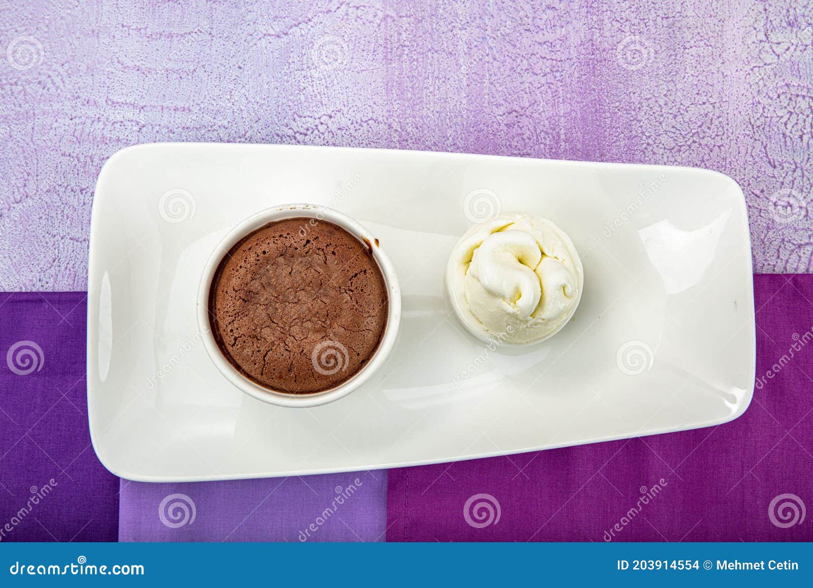 Delicious Chocolate Souffle with Ice Cream. Fluid Chocolate Souffle on ...