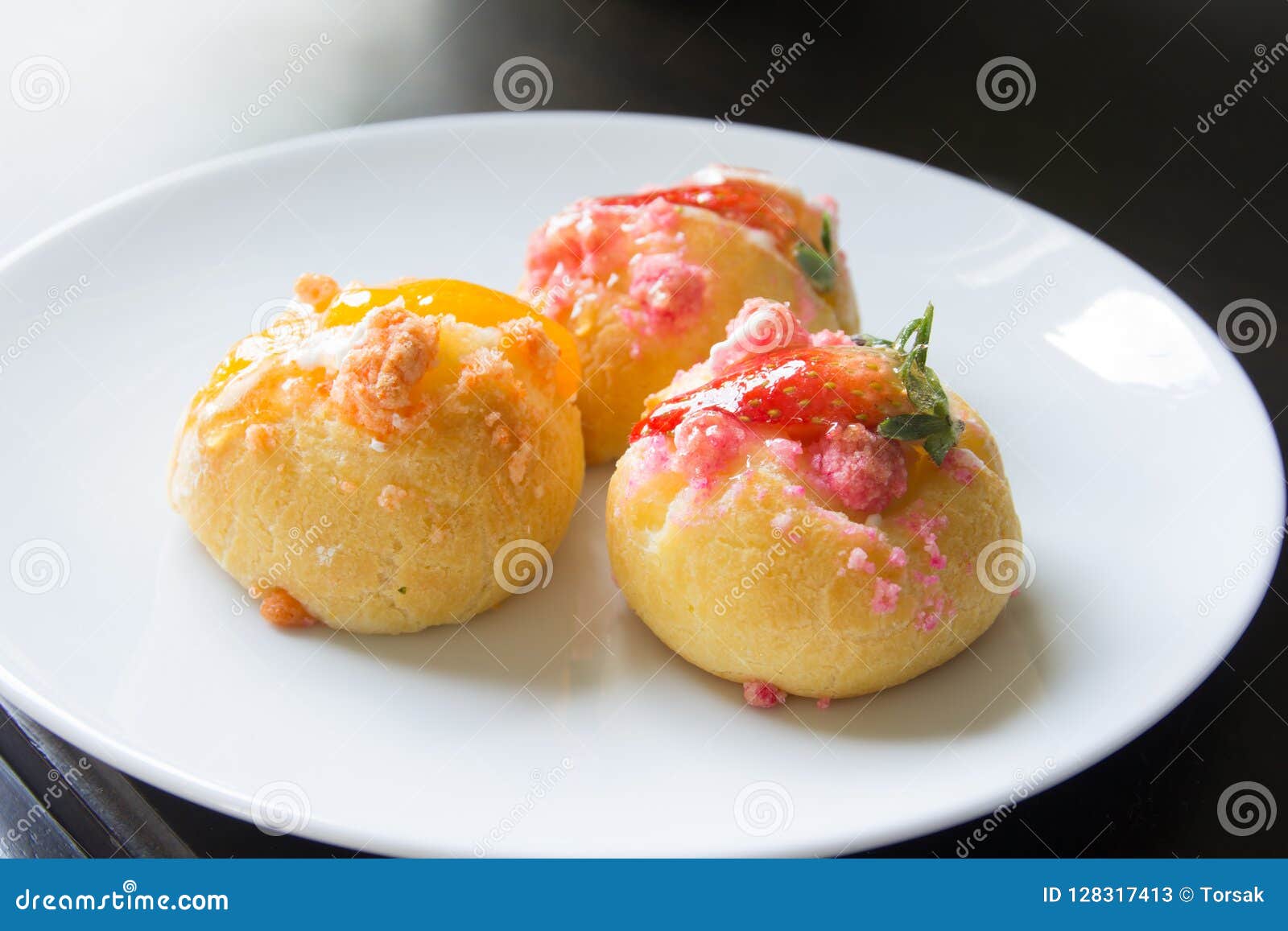 Delicious Choux Cream on Plate Stock Image - Image of decorate, snack ...