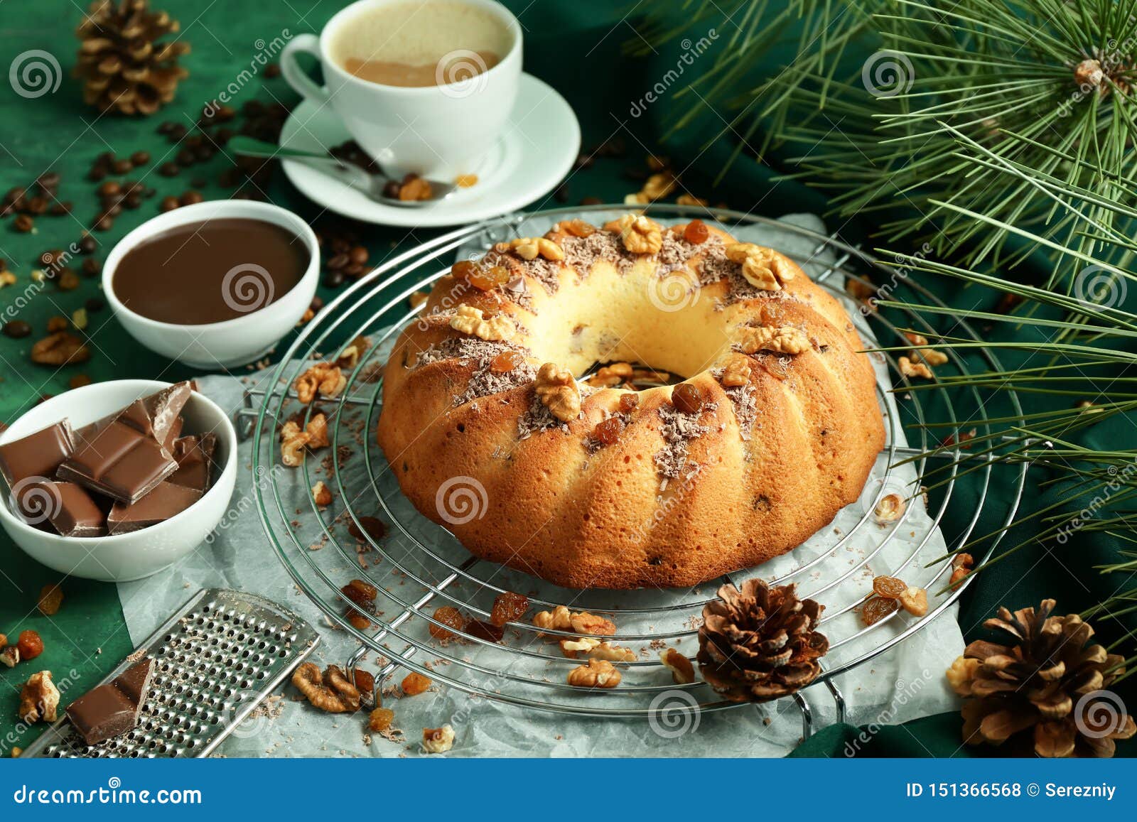 Delicious Christmas Cake on Color Table Stock Photo - Image of dessert ...