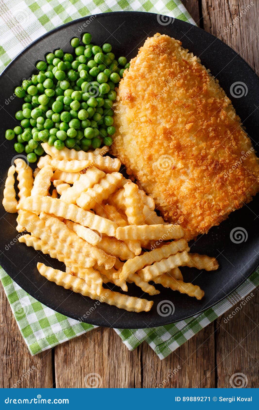 Delicious Cod Fish and Chips with Peas Close-up on a Plate. Vert Stock ...