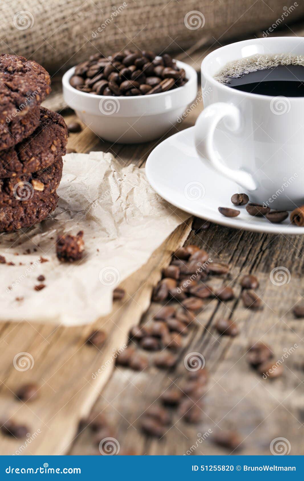 Delicious Coffee with Sweets on a Wooden Table Stock Photo - Image of ...