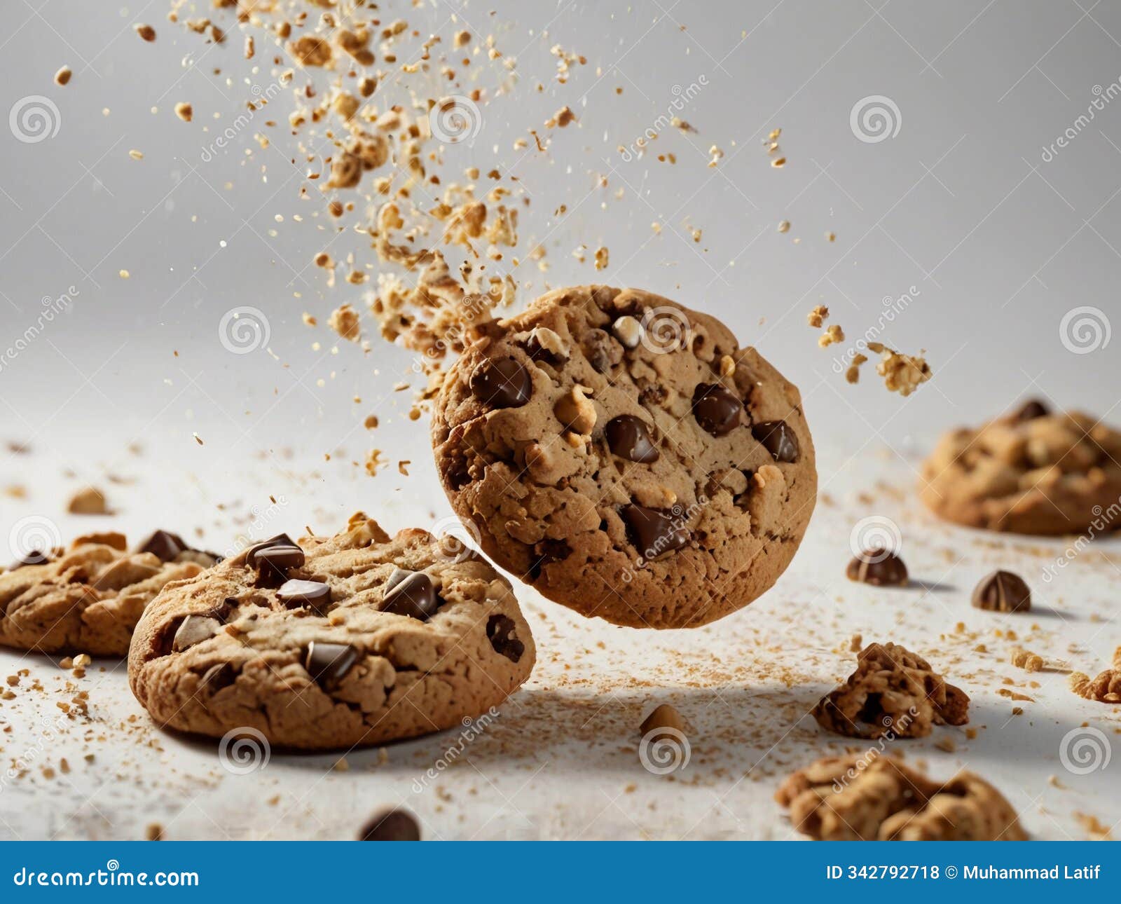 Delicious Cookies Floating with Crumbs Exploding in Motion, Isolated on ...