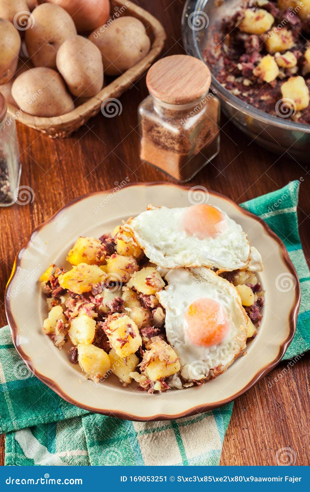 Corned Beef Hash on a Plate Stock Image - Image of potatoes, green ...