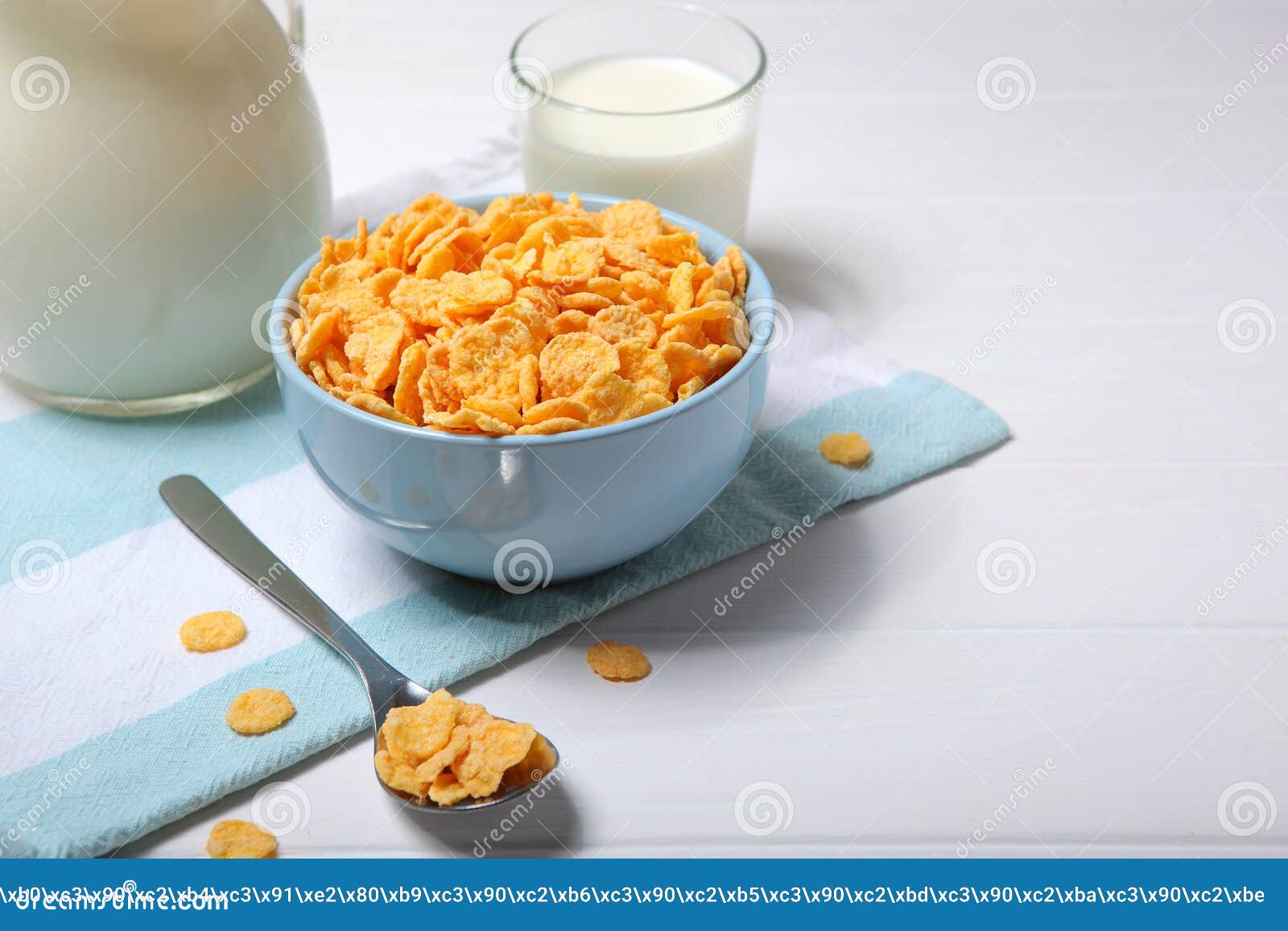 Delicious Cornflakes in a Plate on the Table. Stock Image - Image of ...