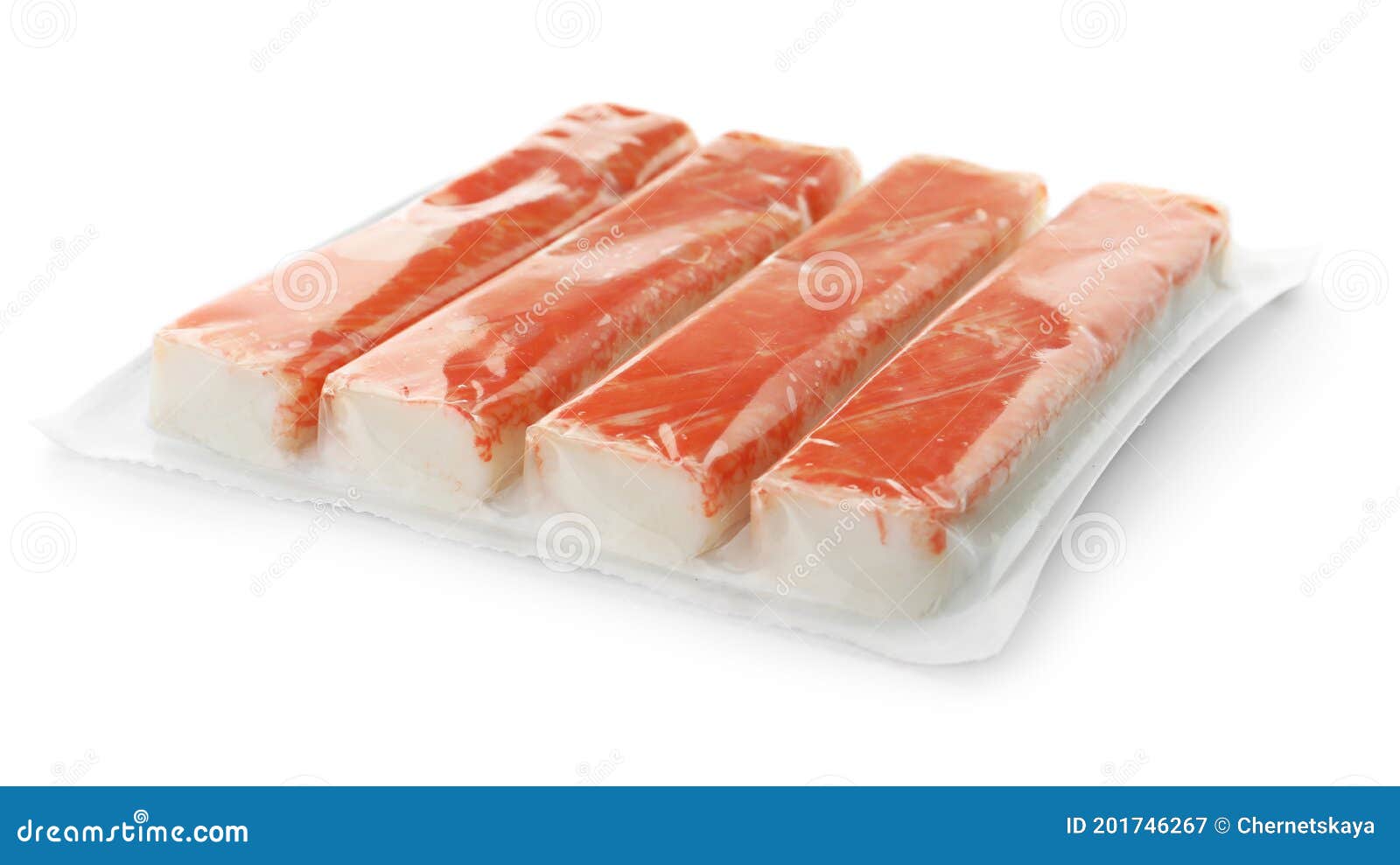 Delicious Crab Sticks in Plastic Packaging Isolated on White Stock ...