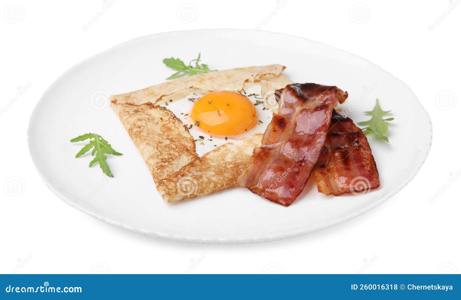 Delicious Crepe with Egg Isolated on White. Breton Galette Stock Photo ...
