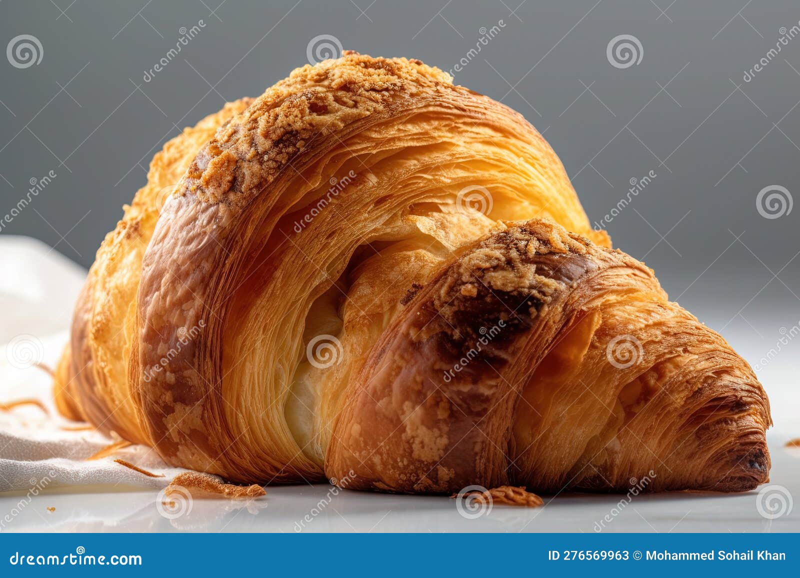 Delicious, Crispy Croissant On A Light Background. The Croissant Is ...