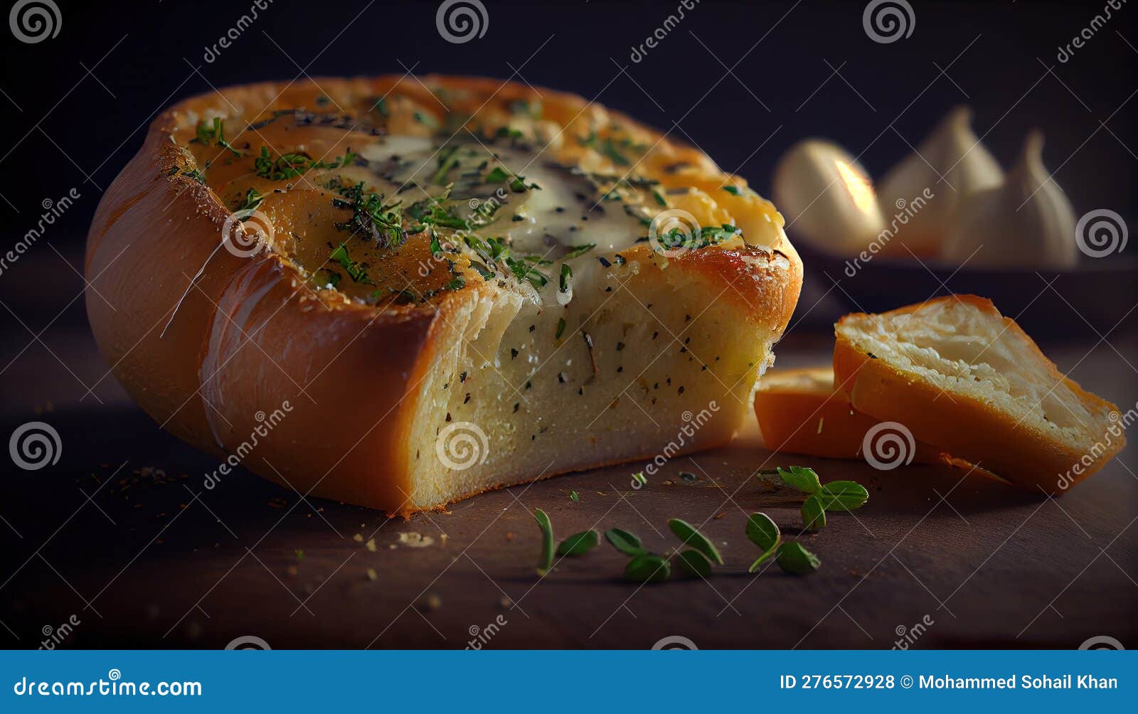 Delicious Crispy Garlic Bread Snack on Foody Theme Background AI ...