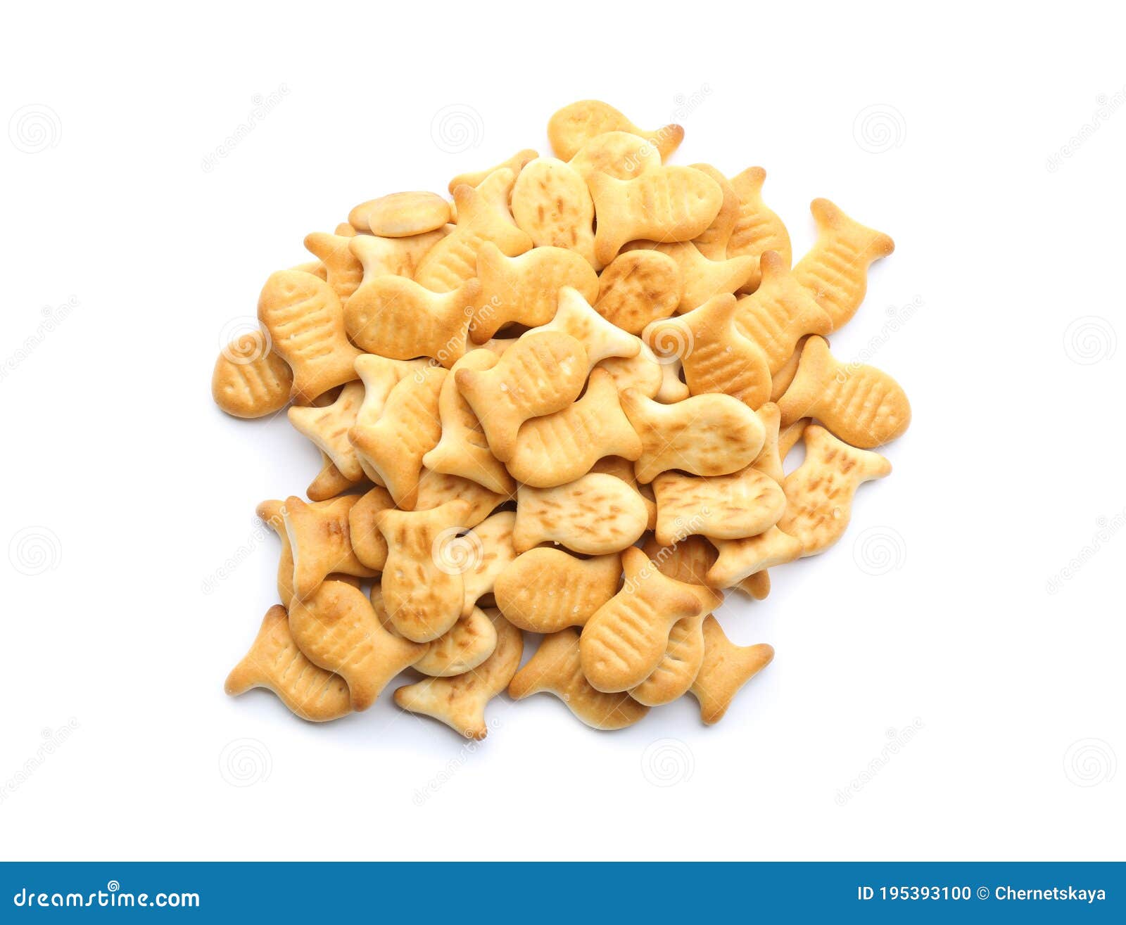 Delicious Crispy Goldfish Crackers on Background, Top View Stock Photo ...