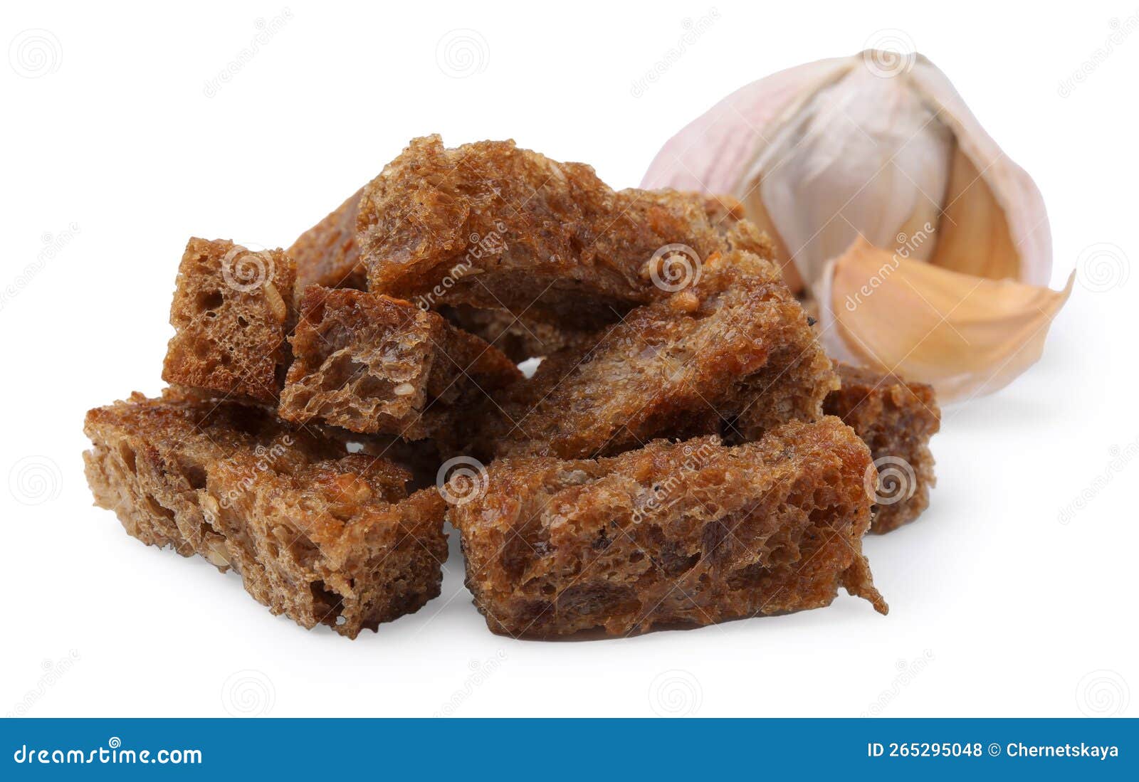 Delicious Crispy Rusks and Garlic on White Background Stock Photo ...