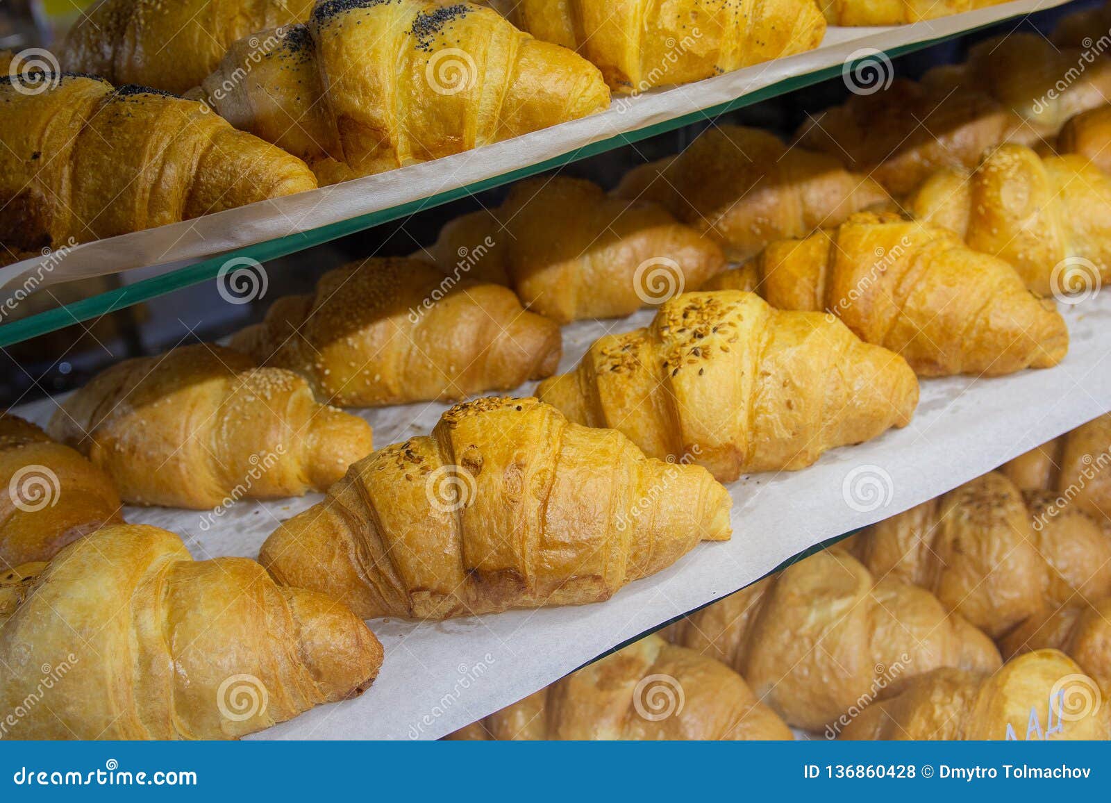 Delicious Croissants on the Store Showcase Stock Photo - Image of baked ...