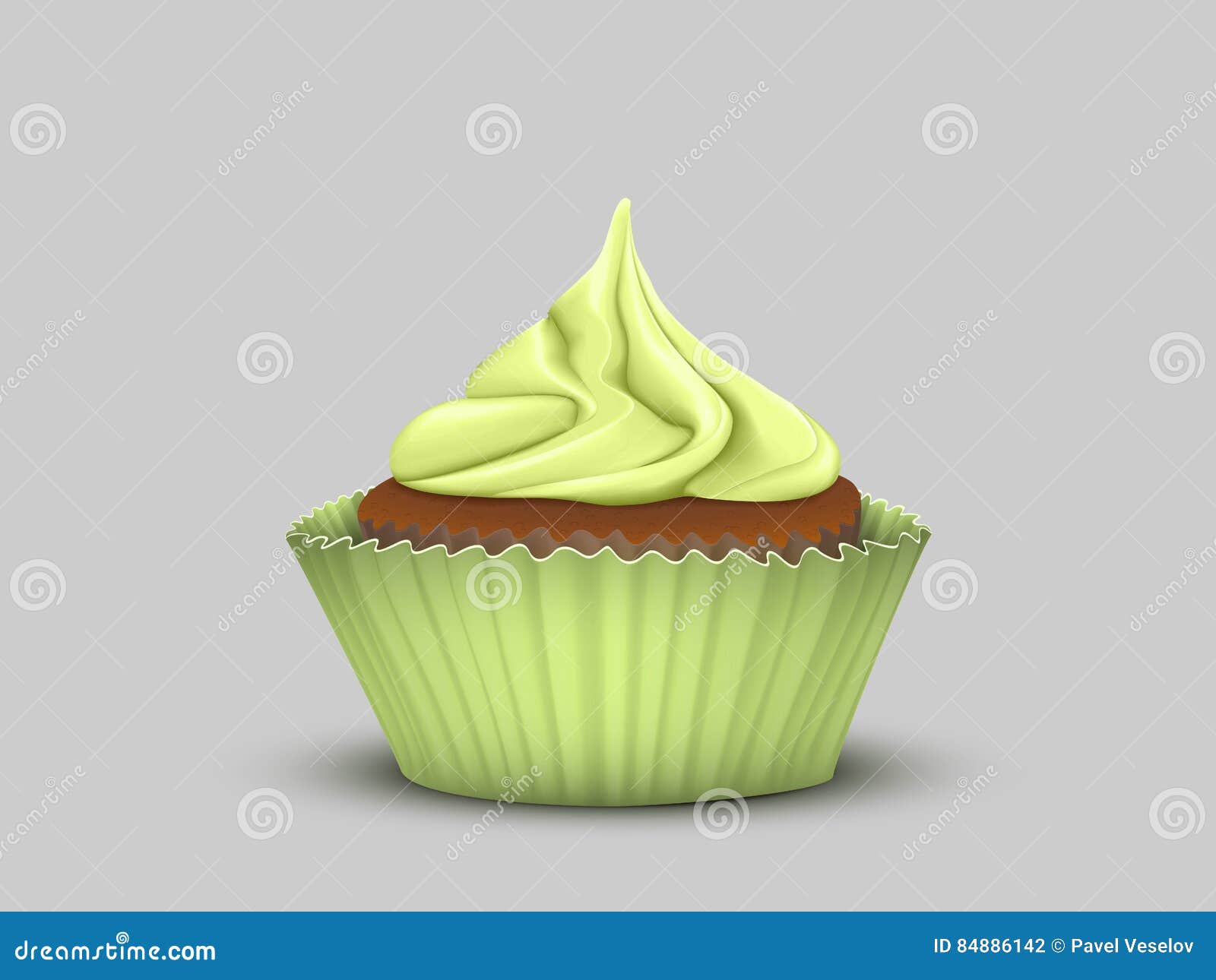 Delicious Cupcake with Green Cream Stock Vector - Illustration of ...