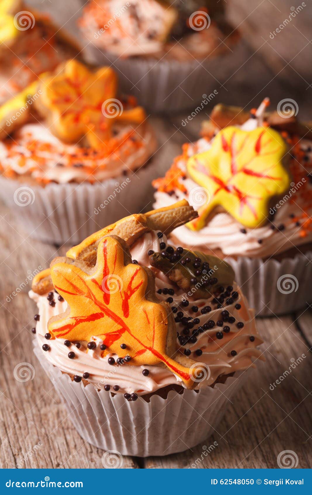 Delicious Cupcakes in Autumn Style Macro. Vertical Stock Photo - Image ...