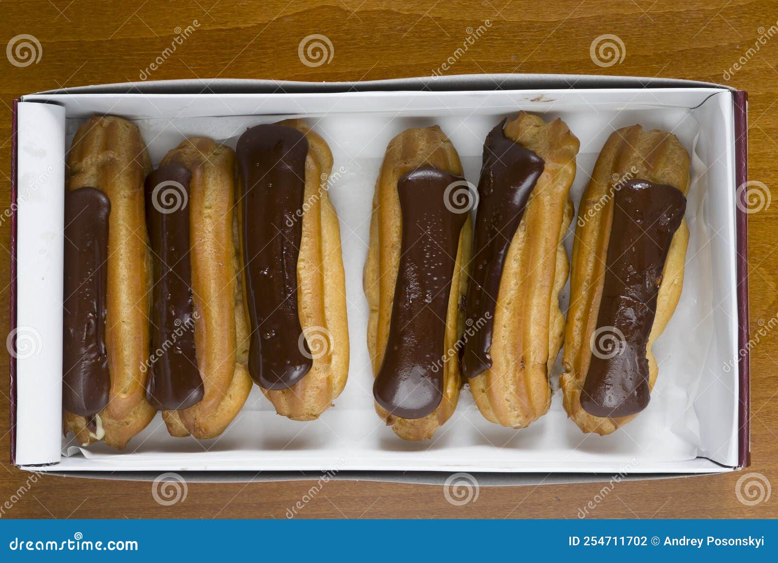 Delicious Custard Cakes with Chocolate in a Box Stock Photo - Image of ...