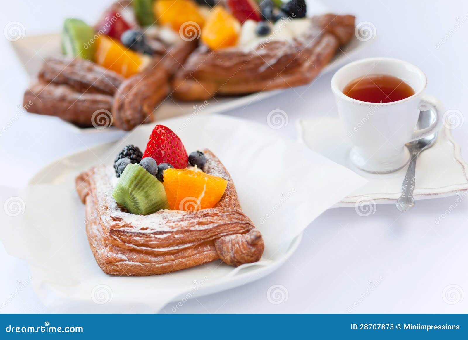 Delicious Danish Pastry and a Cup of Tea Stock Image - Image of closeup ...