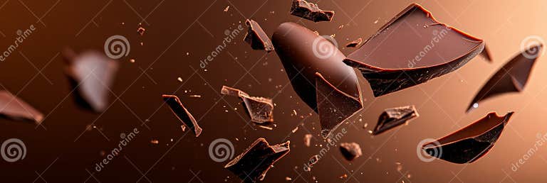 Delicious Dark Chocolate Chunks Exploding on Brown Background Stock ...