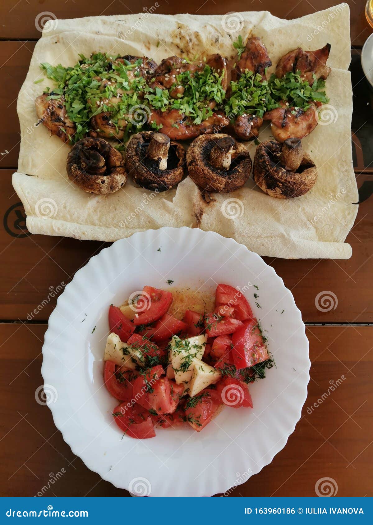 Delicious dinner stock photo. Image of salad, meat, tomatos - 163960186