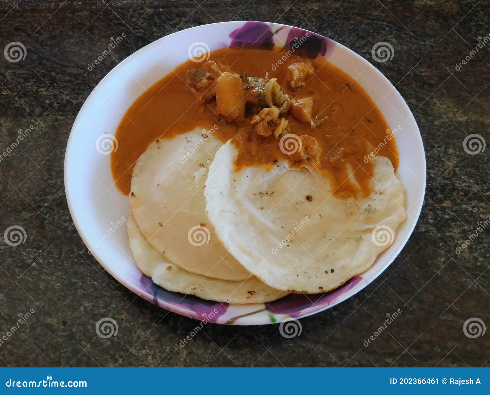 Delicious Dish Rice Rotti with Chicken Currywith a Bowl Isolated on a ...