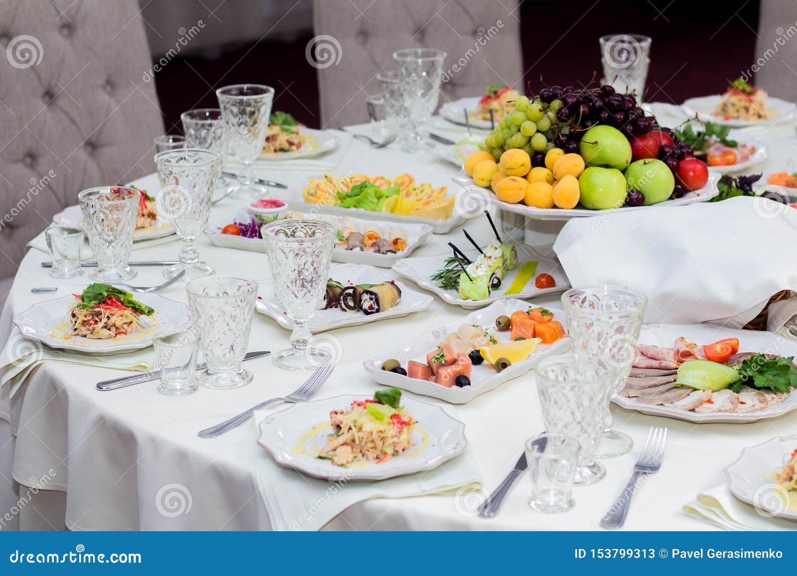 Delicious Dishes on the Festive Table in the Restaurant. Serving Table ...