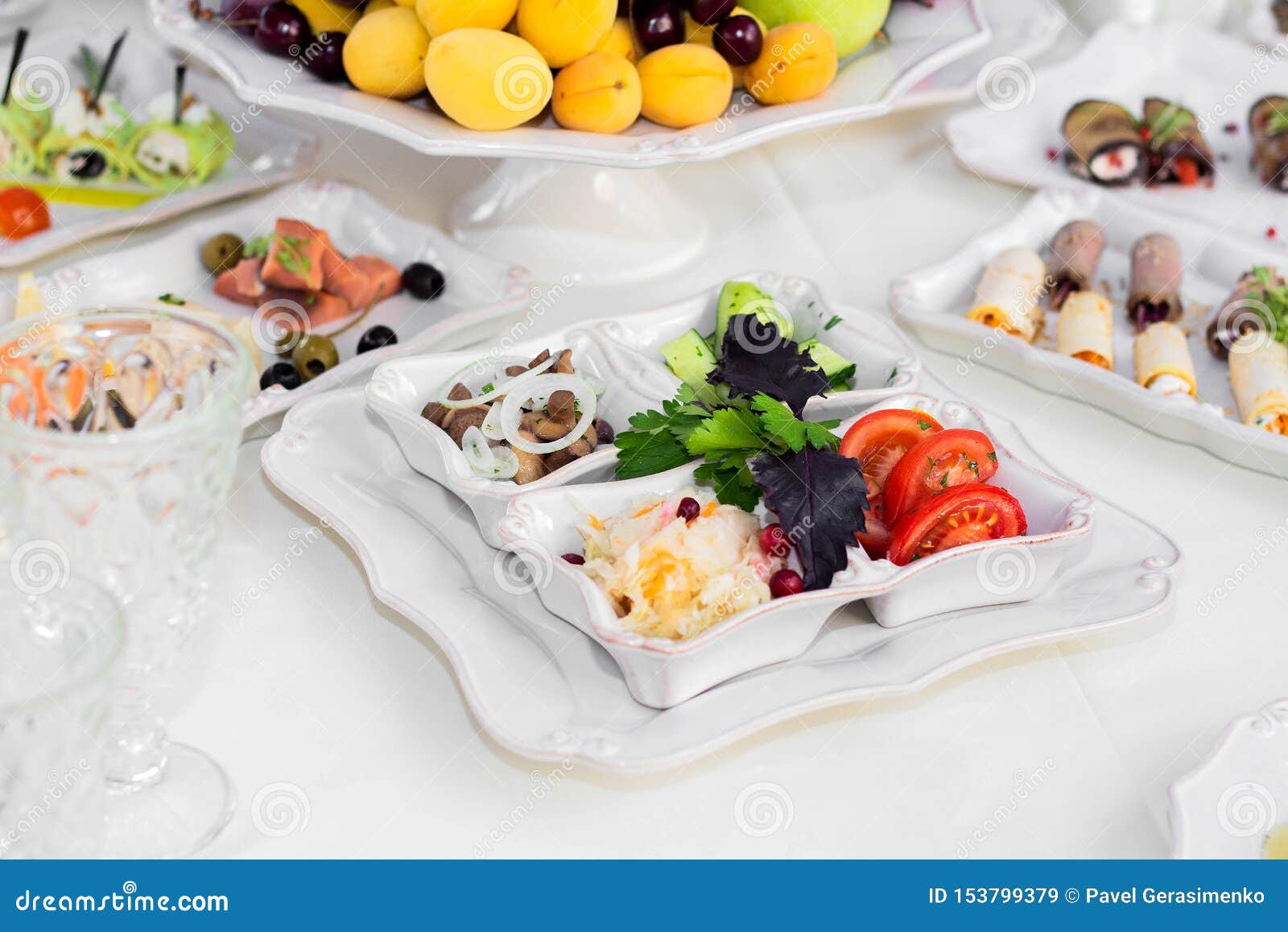 Delicious Dishes on the Table in the Restaurant. Wedding, Banquet Stock ...