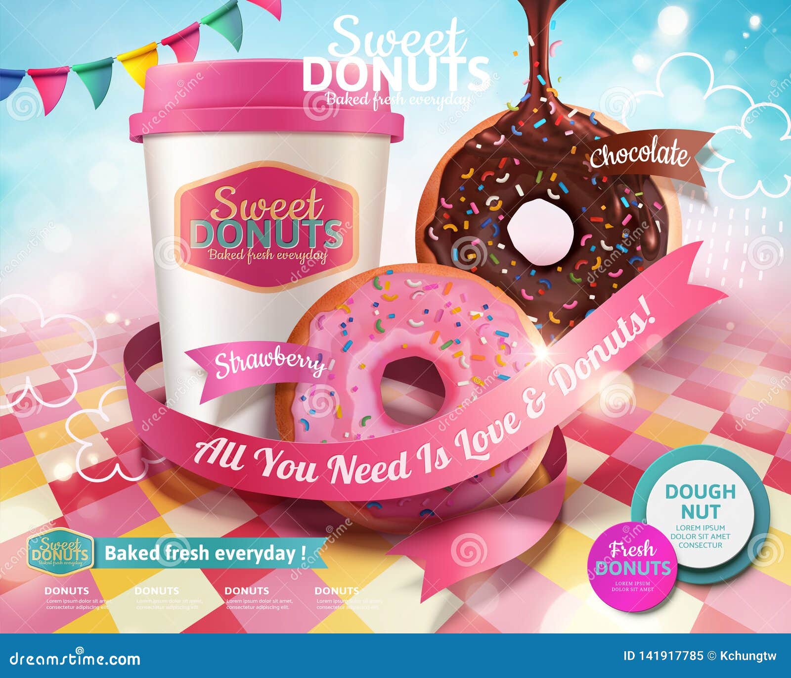 Delicious donuts ads stock vector. Illustration of breakfast - 141917785