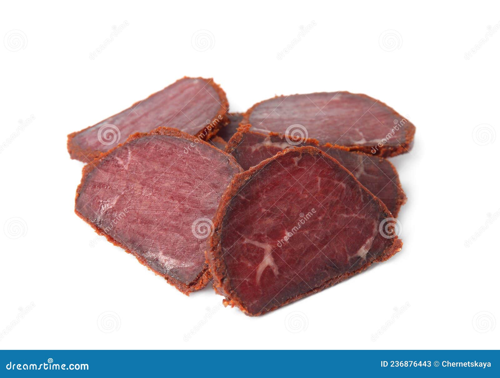 Delicious Dry-cured Beef Basturma Slices on White Background Stock ...