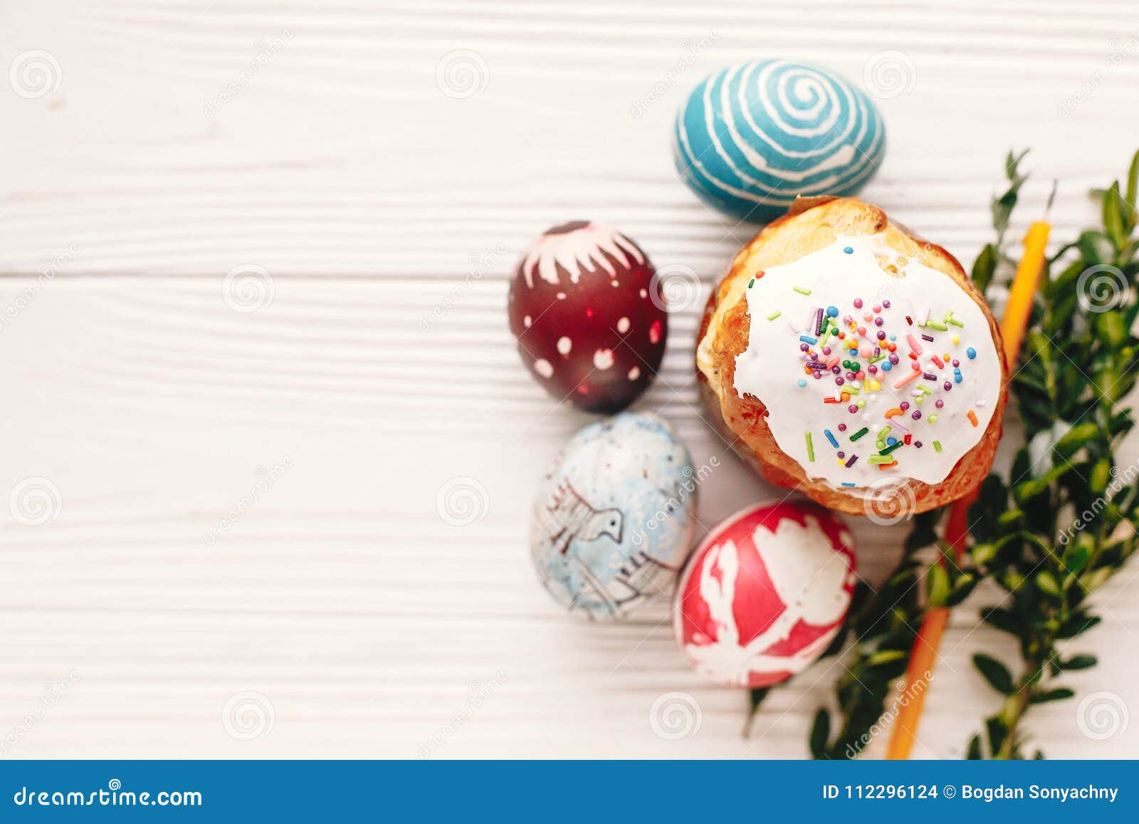 Delicious Easter Cake with Colorful Icing and Eggs on White Rust Stock ...