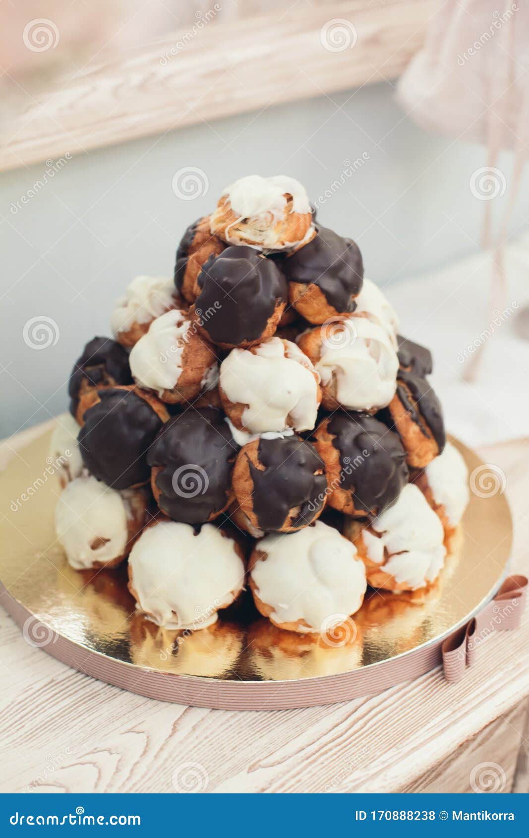 Delicious Eclair Cake Coated with White and Chocolate Icing Stock Photo ...