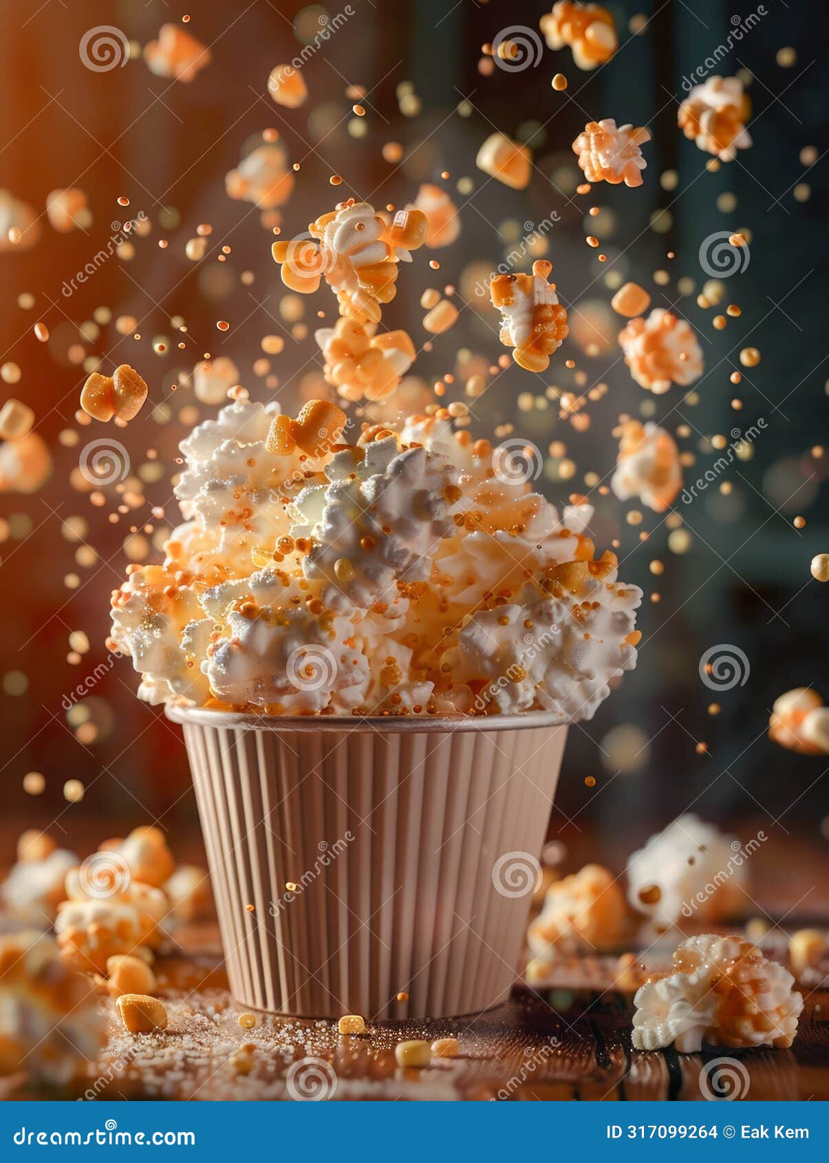 Delicious Exploding Caramel Popcorn in Paper Cup with Dynamic Motion on ...