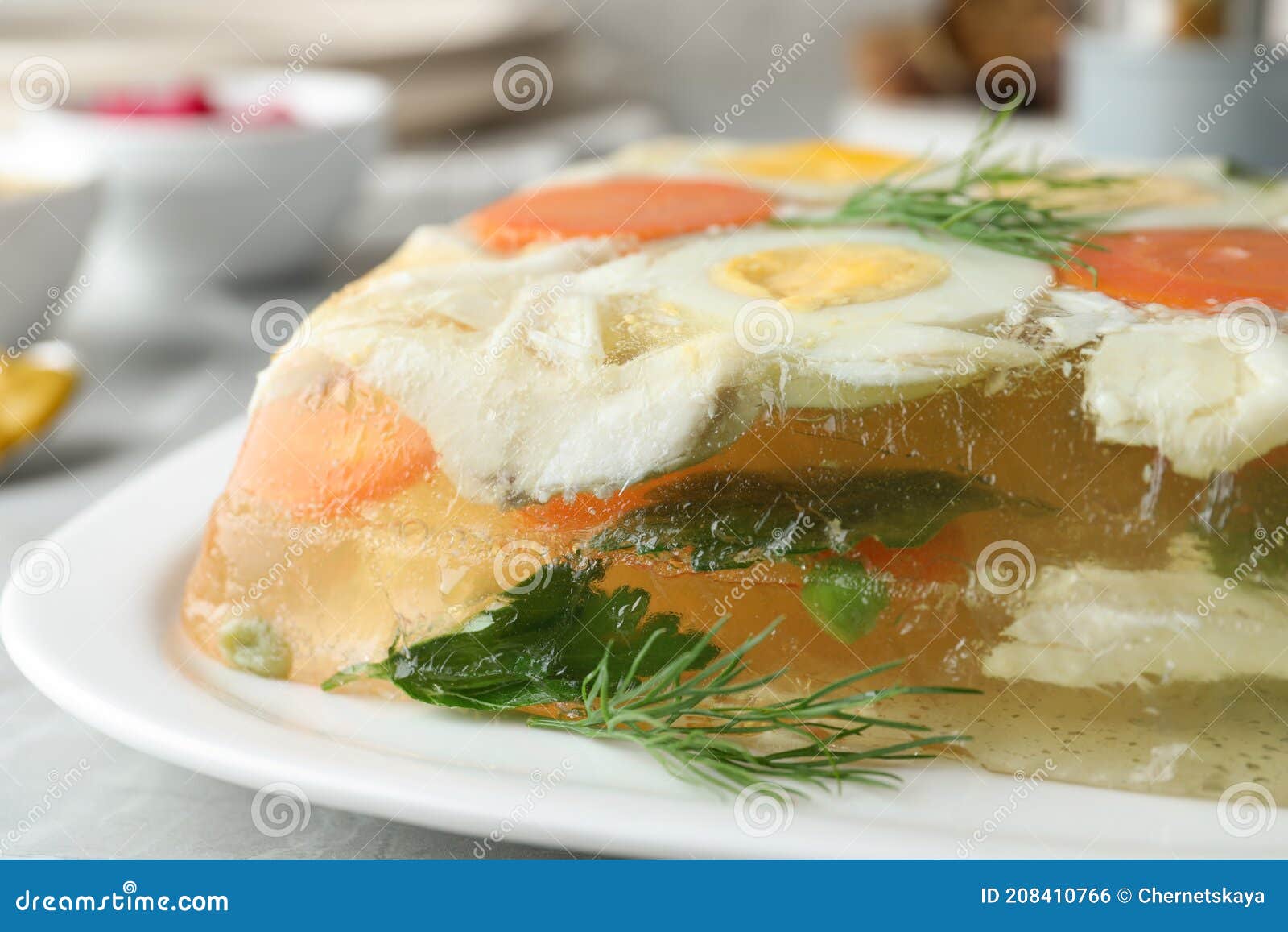 Delicious Fish Aspic with Dill on Plate, Closeup Stock Photo - Image of ...