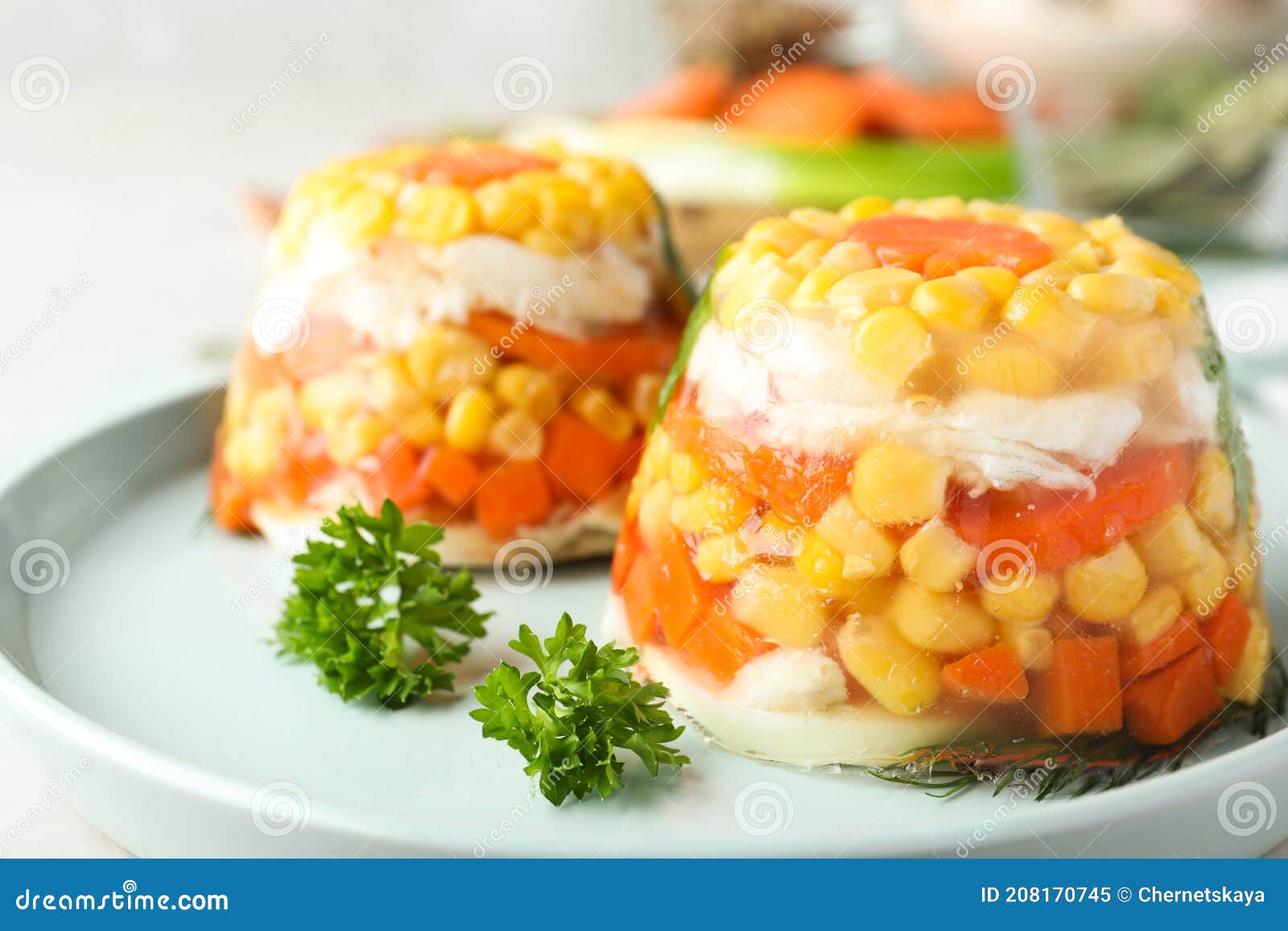 Delicious Fish Aspic with Vegetables on Plate, Closeup Stock Image ...
