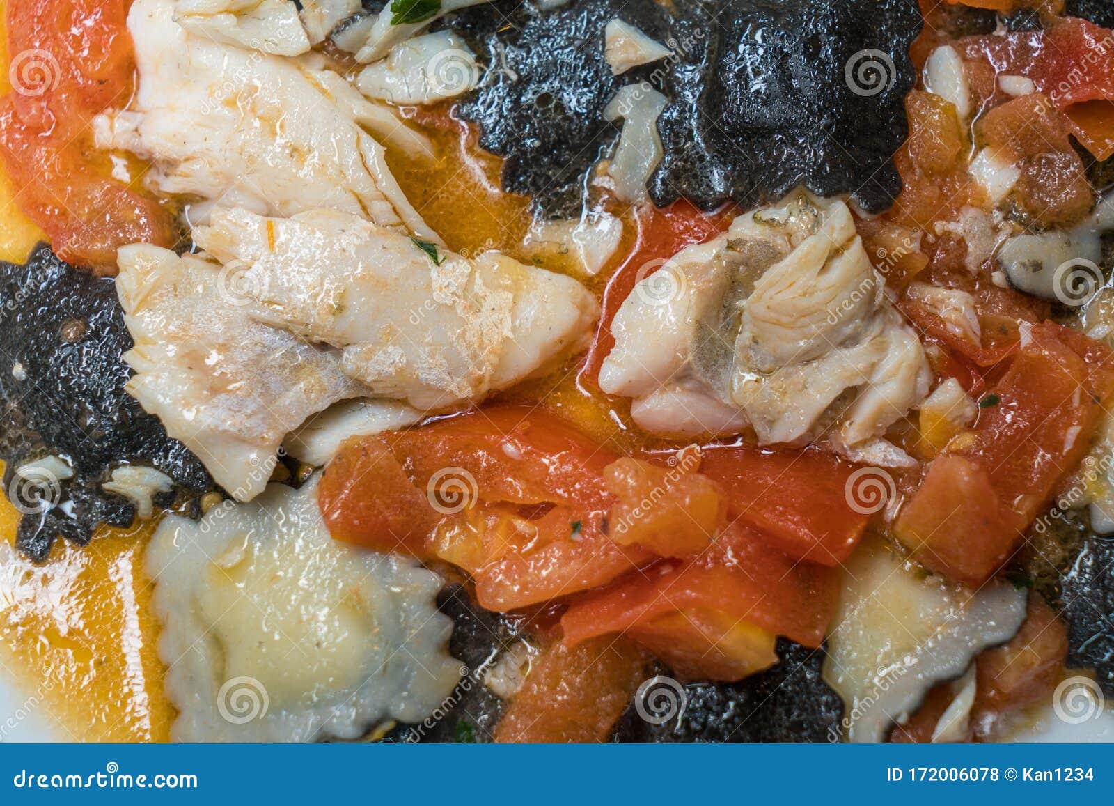 Delicious Fish Ravioli Pasta with Tomato Sauce Stock Photo - Image of ...