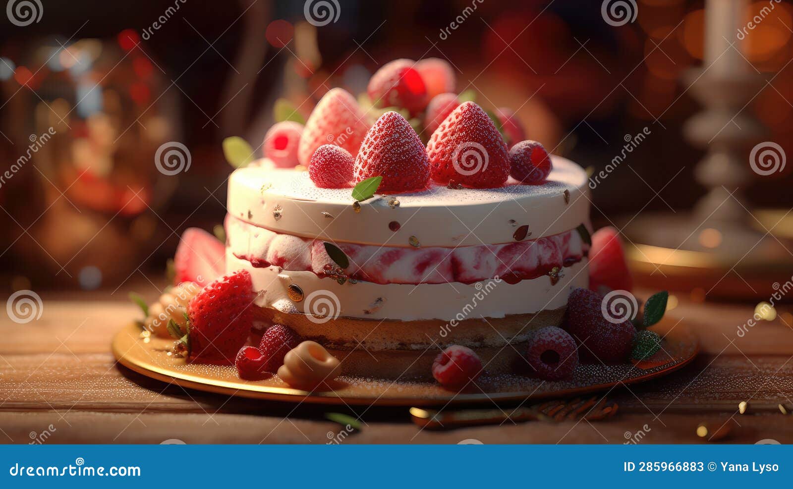 Delicious Five Layer Cake Topped with Fresh Strawberries. Sweets ...