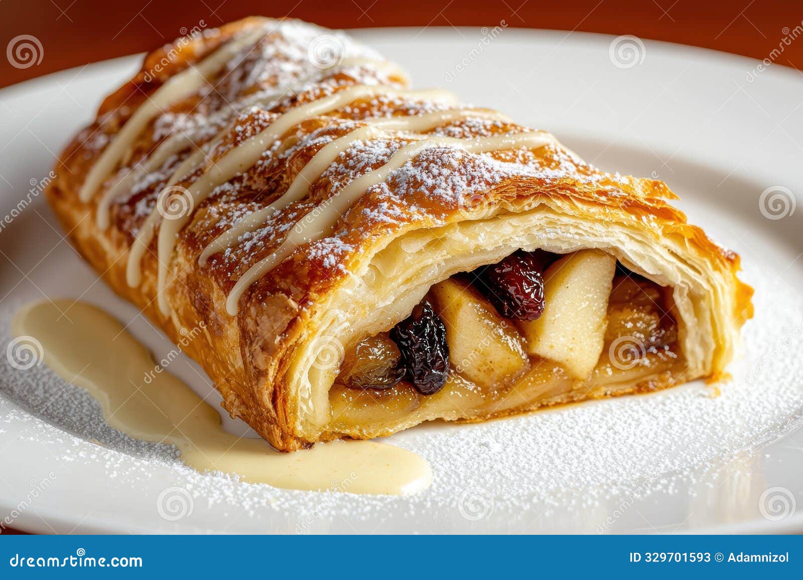 A Flaky Pastry With Creamy Filling Rests On A Dark Surface Stock Image ...