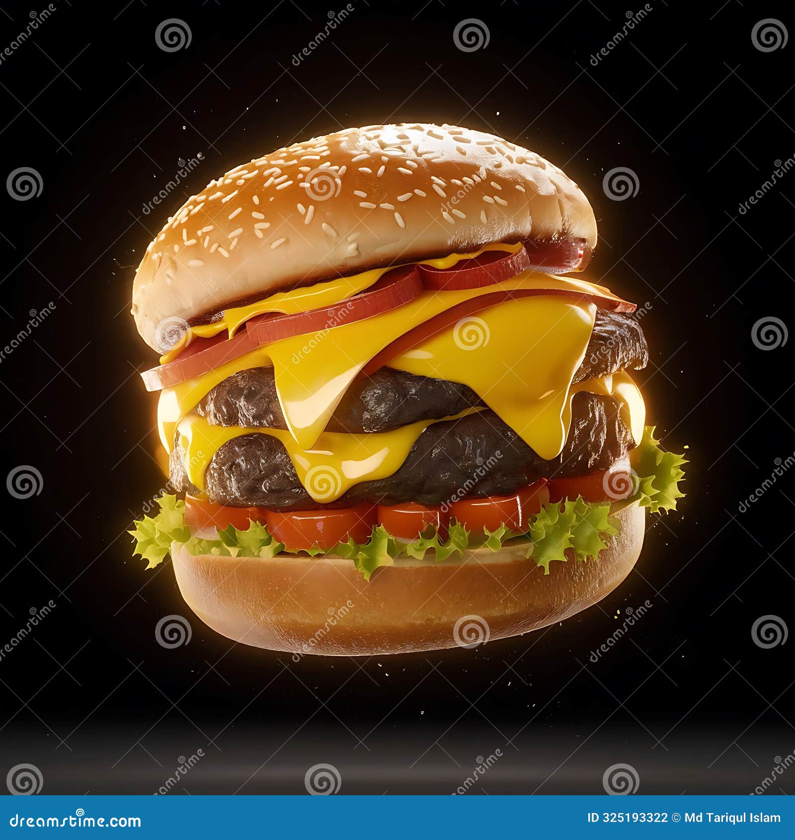 Delicious Floating Burger with Dripping Cheese and Various Ingredients ...