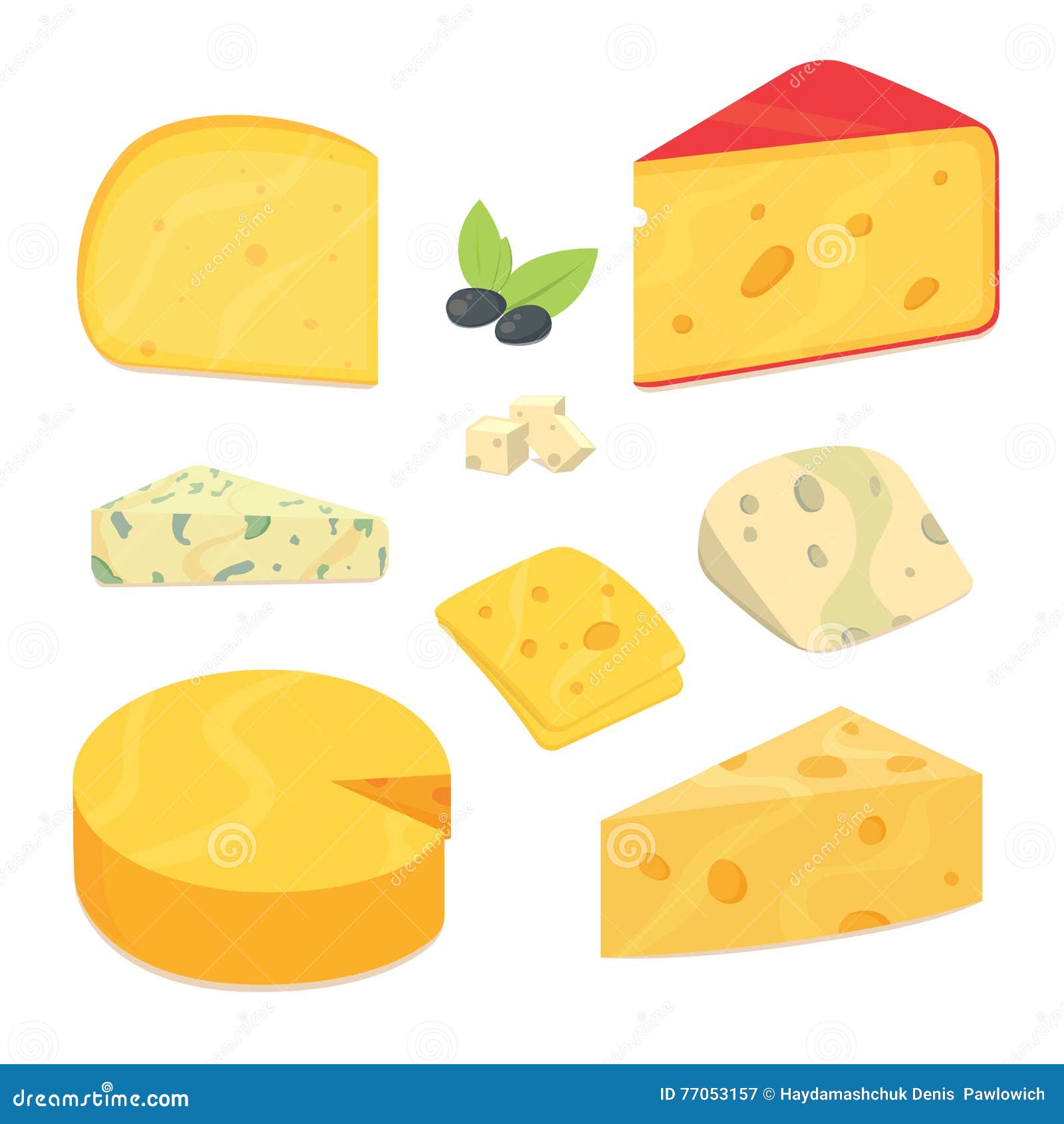 Delicious Fresh Cheese Variety Icon Flat Set Isolated Vector ...