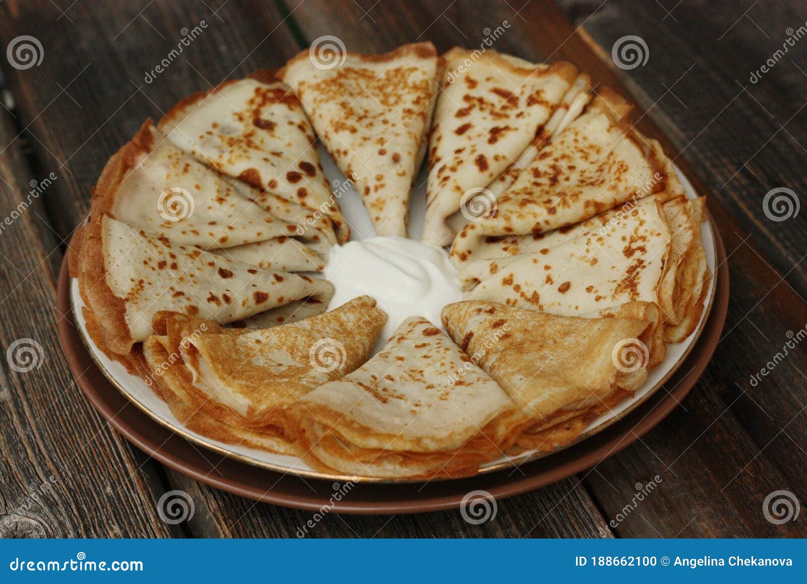 Delicious Fresh Crepe with Sour Cream Macro Stock Photo - Image of ...