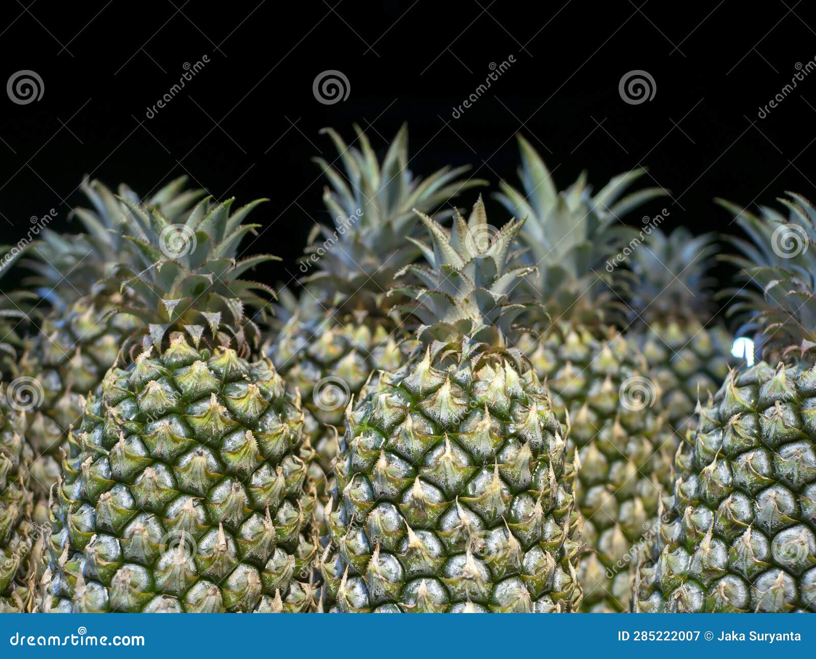 Delicious Fresh Green Pineapples, Tropical Fruit on Black Background ...