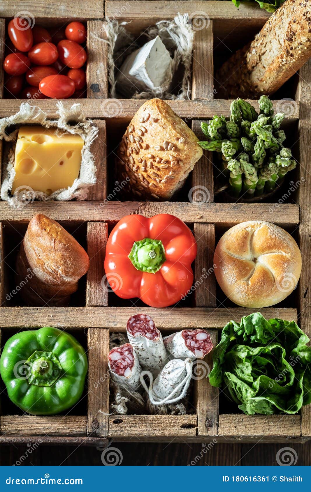 Delicious and Fresh Ingredients for Sandwich in Rustic Box Stock Image ...
