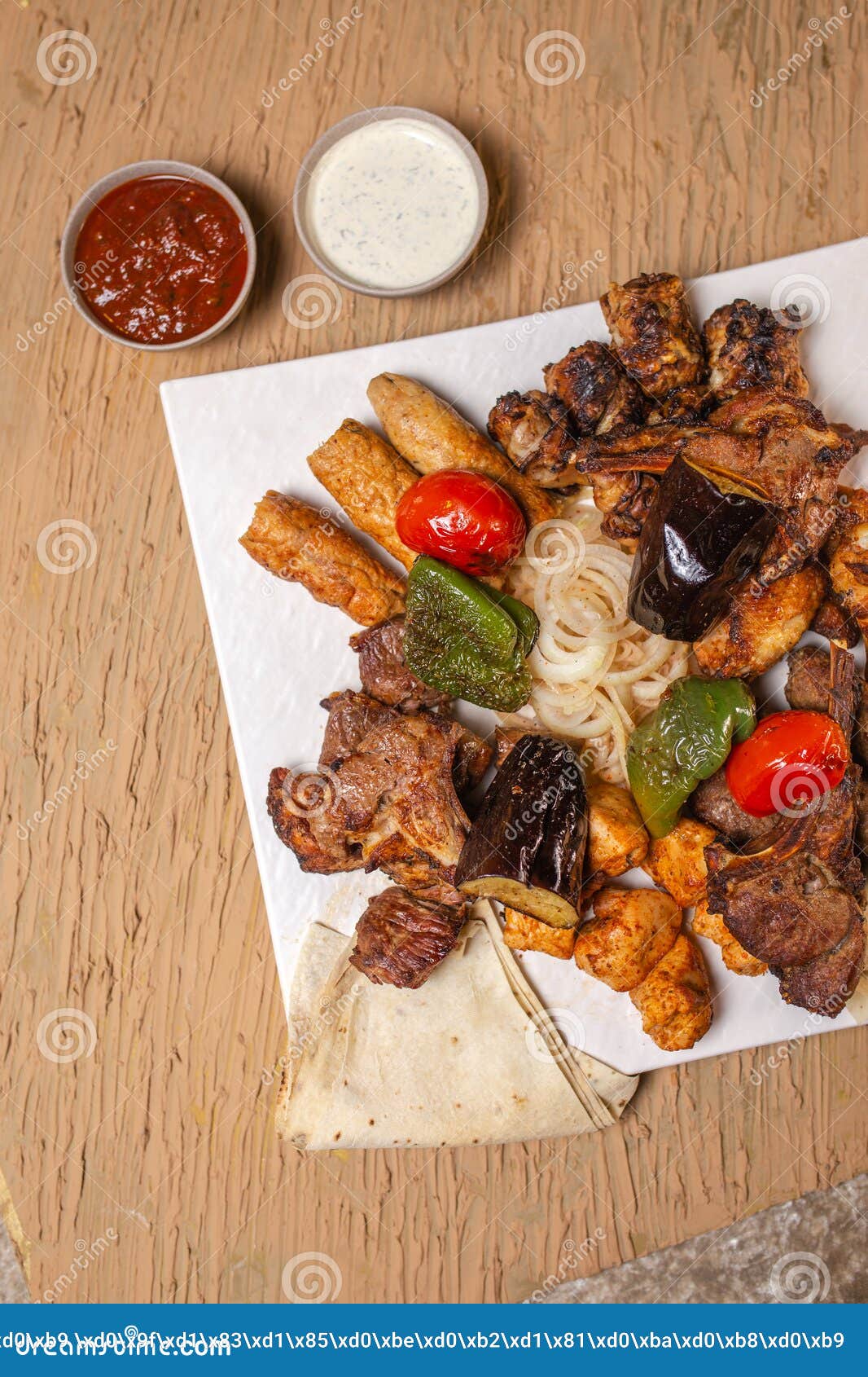 Delicious Fresh Kebab from Different Meats Top View Stock Photo - Image ...