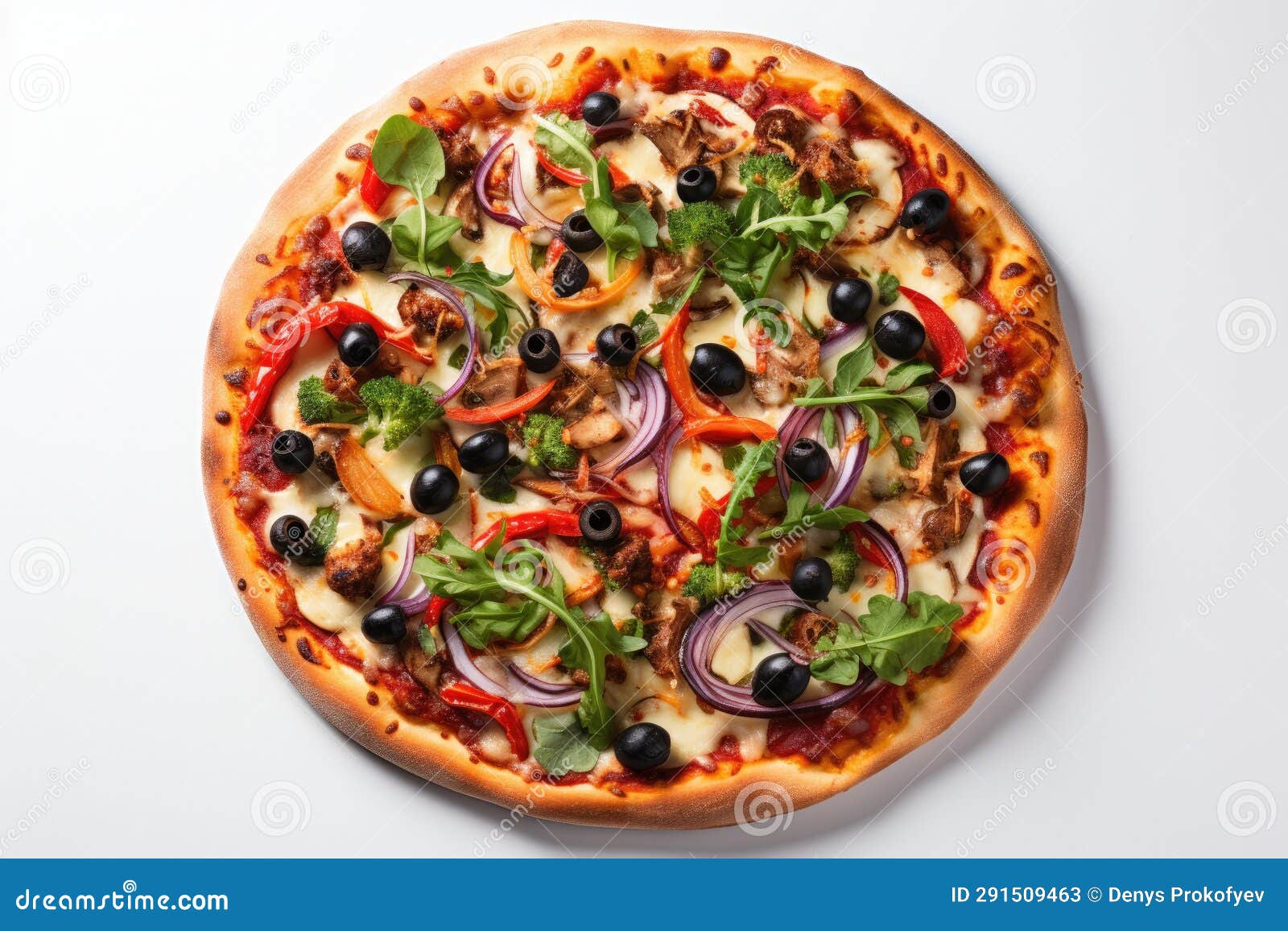 Pizza top view on white stock image. Image of meal, pizzeria - 291509463