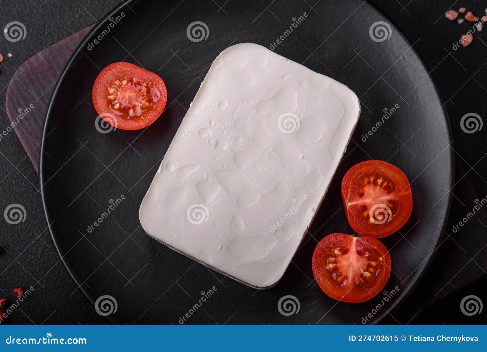 Delicious Fresh Rectangular Shaped Feta Cheese with Spices and ...