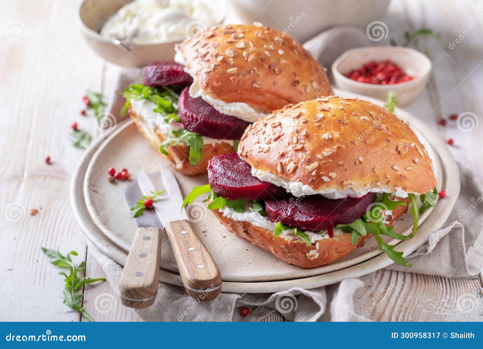 Delicious and Fresh Sandwich with Creamy Cheese and Beetroot Stock ...