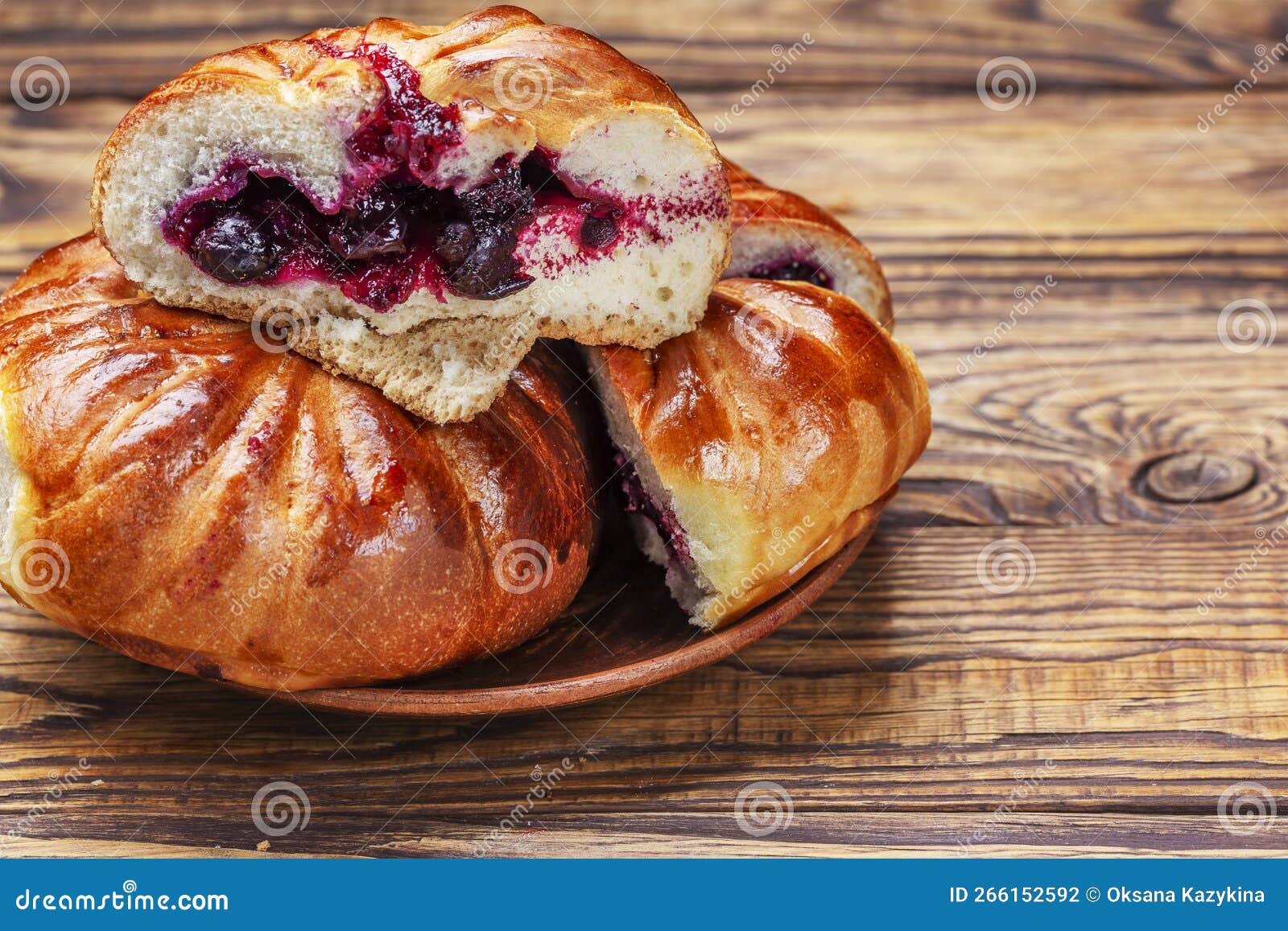 Delicious Fresh Sliced Bun Stuffed with Currant Berries, Close-up Stock ...