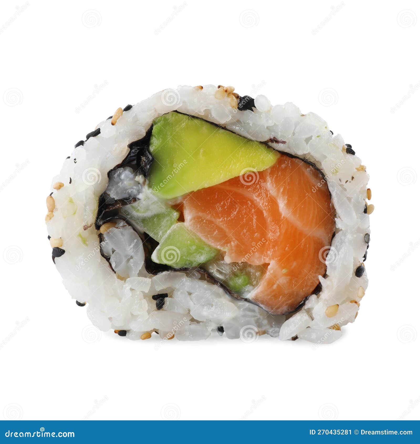 Delicious Fresh Sushi Roll in Sesame Isolated on White Stock Image ...